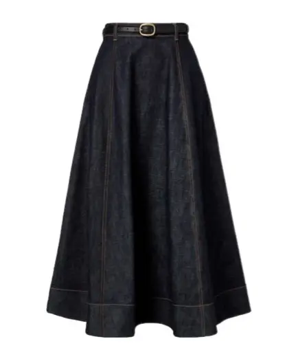 SELF-PORTRAIT High-rise Denim Midi Skirt