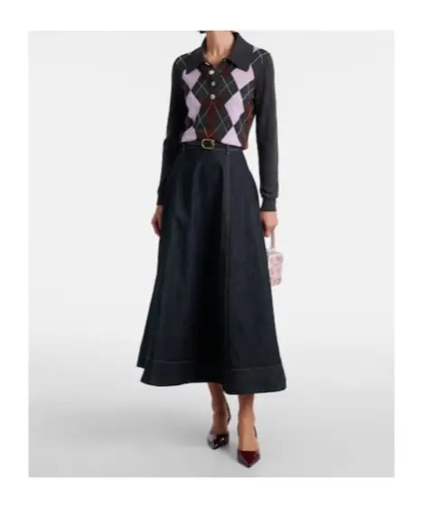 SELF-PORTRAIT High-rise Denim Midi Skirt