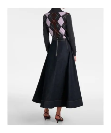 SELF-PORTRAIT High-rise Denim Midi Skirt