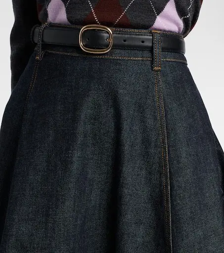 SELF-PORTRAIT High-rise Denim Midi Skirt