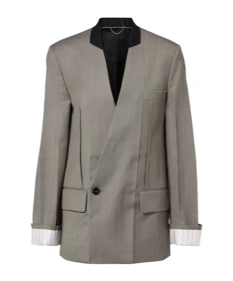 Victoria Beckham Herringbone Virgin Wool Blazer - Gray