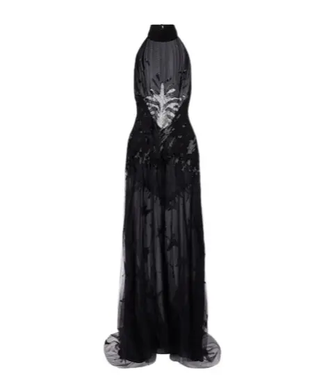 Blumarine Embellished Georgette And Lace Maxi Dress - Black