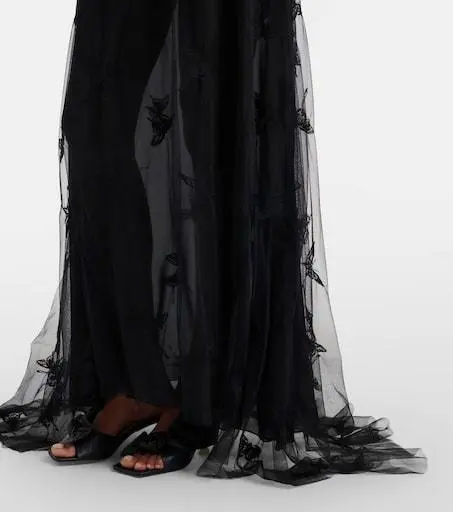 Blumarine Embellished Georgette And Lace Maxi Dress