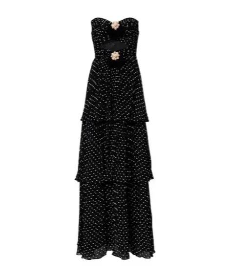 SELF-PORTRAIT Embellished Polka-dot Tiered Gown - Black