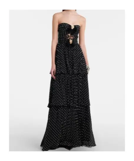 SELF-PORTRAIT Embellished Polka-dot Tiered Gown