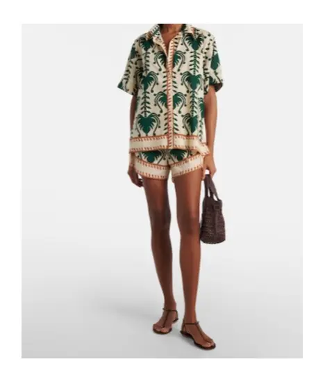 Johanna Ortiz Printed Shirred Cotton Shorts