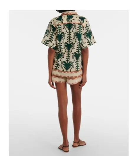 Johanna Ortiz Printed Shirred Cotton Shorts