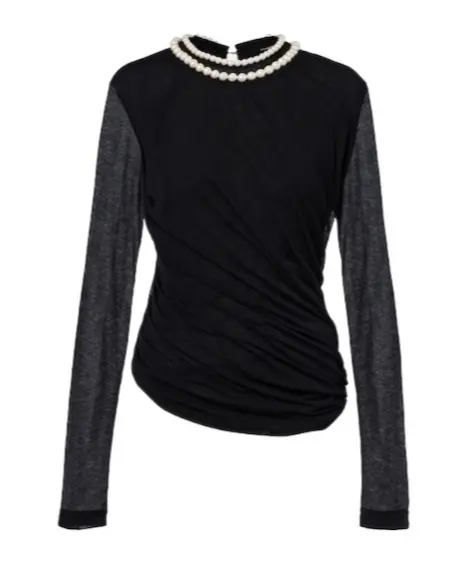 Junya Watanabe Faux Pearl Embellished Draped Cotton Top