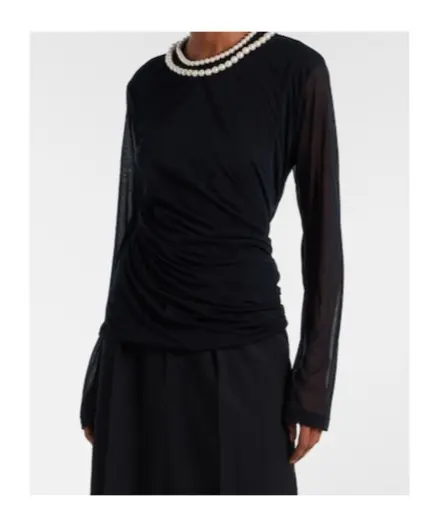 Junya Watanabe Faux Pearl Embellished Draped Cotton Top