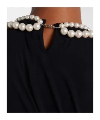 Junya Watanabe Faux Pearl Embellished Draped Cotton Top