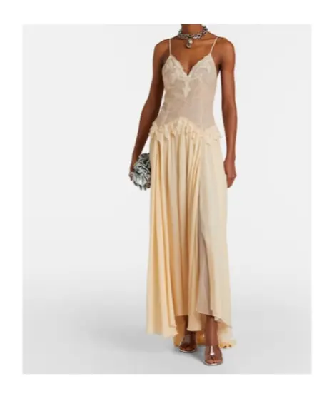Blumarine Lace-trimmed Georgette Maxi Dress - Nude