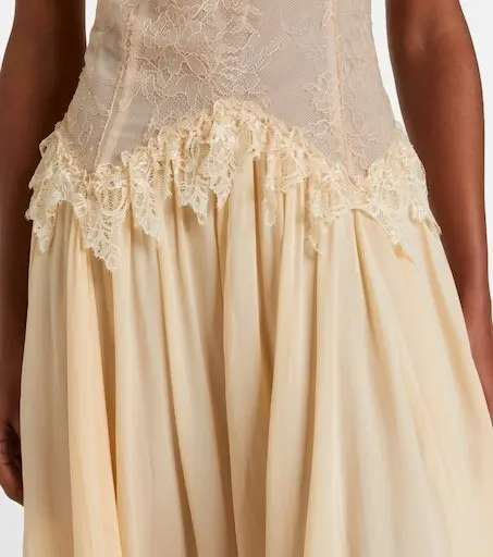 Blumarine Lace-trimmed Georgette Maxi Dress - Nude