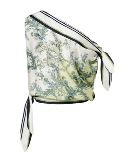 Veronica Beard Tari Floral One-shoulder Twill Top With Side Ties