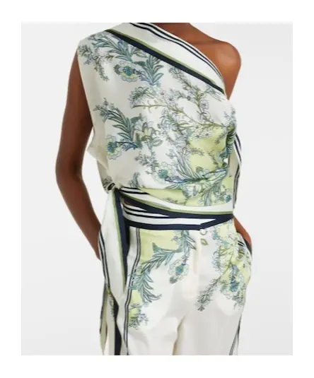 Veronica Beard Tari Floral One-shoulder Twill Top With Side Ties