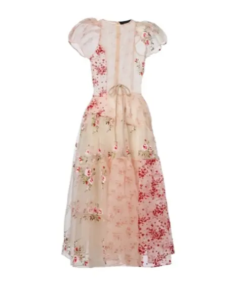 Simone Rocha Patchwork Sheer Organza Midi Dress