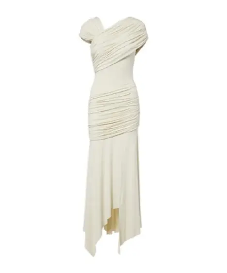 DE LA VALI Hela Draped Asymmetric Jersey Midi Dress