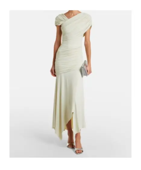 DE LA VALI Hela Draped Asymmetric Jersey Midi Dress
