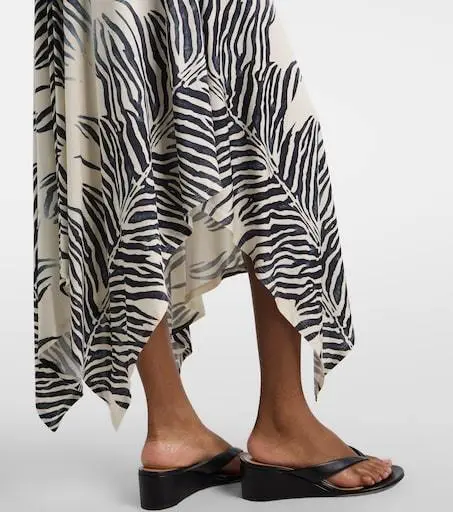 DE LA VALI Artemis Zebra Print Asymmetrical Gown - Nude