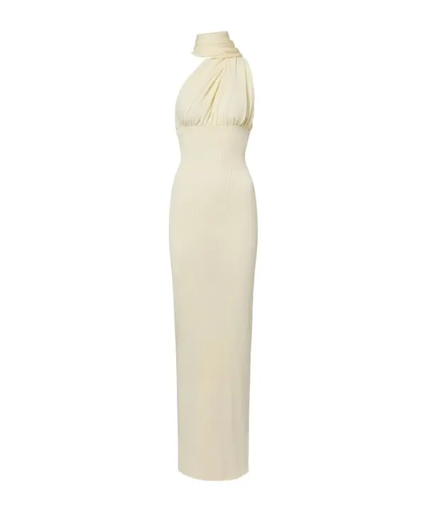AYA MUSE Thea Scarf-detail Ribbed-knit Maxi Dress - Nude