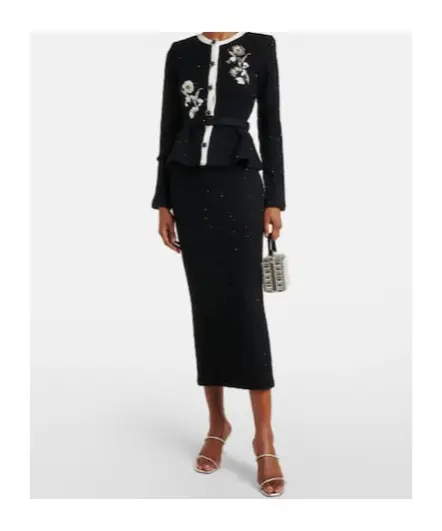 SELF-PORTRAIT Sequined Floral Tweed Midi Dress
