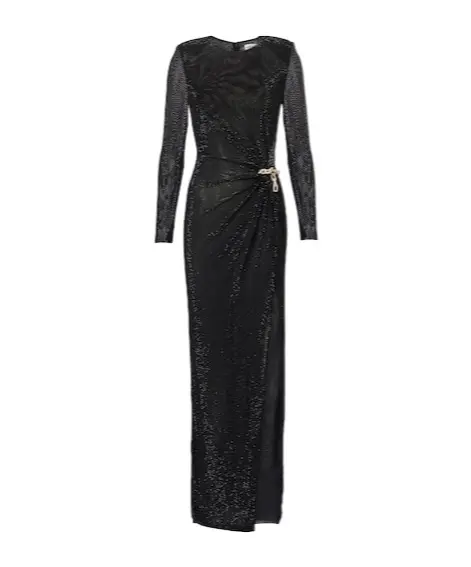 SELF-PORTRAIT Rhinestone-embellished Mesh Maxi Dress - Black