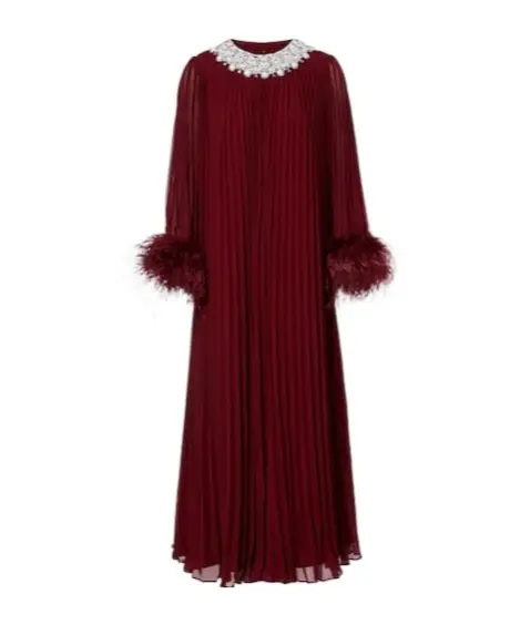 SELF-PORTRAIT Embellished Feather-trimmed Chiffon Maxi Dress - Red