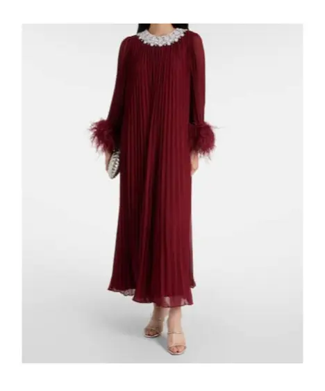 SELF-PORTRAIT Embellished Feather-trimmed Chiffon Maxi Dress