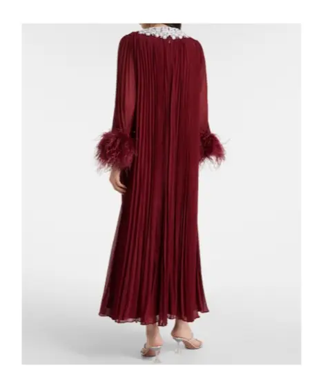 SELF-PORTRAIT Embellished Feather-trimmed Chiffon Maxi Dress