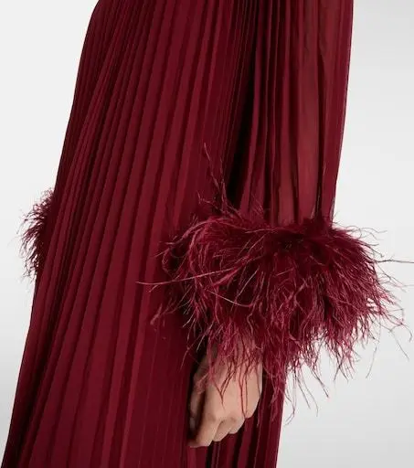 SELF-PORTRAIT Embellished Feather-trimmed Chiffon Maxi Dress