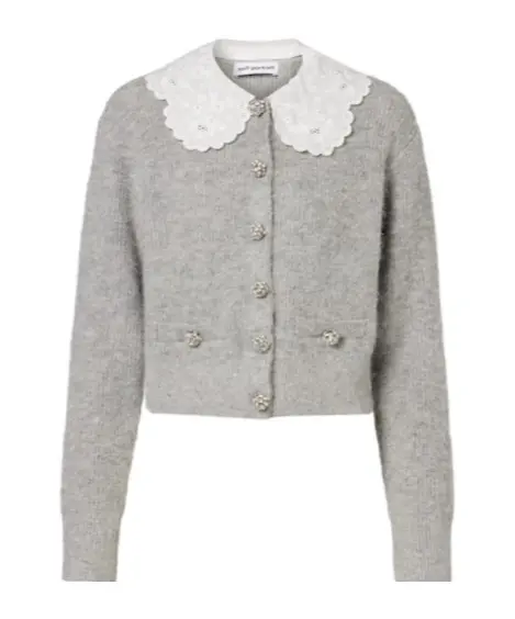SELF-PORTRAIT Embellished Lace-trimmed Cardigan - Gray