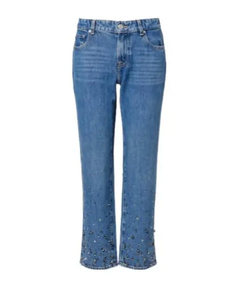 7 For All Mankind Calie Embellished Cropped Straight Jeans - Blue