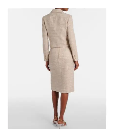 Elie Saab Checked Sequined Tweed Midi Skirt