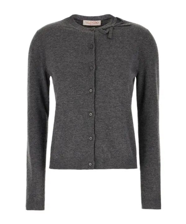 Valentino Garavani Bow Detailed Crewneck Cardigan - Grey