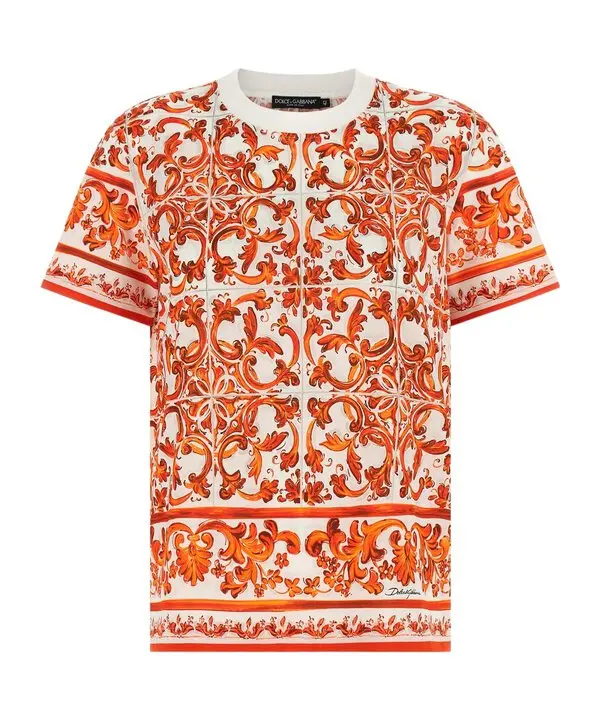 Dolce & Gabbana Majolica-print Jersey T-shirt - Nude