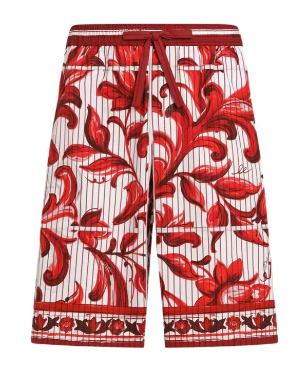 Dolce & Gabbana Majolica-print Striped Poplin Vanity Bermudas - Red