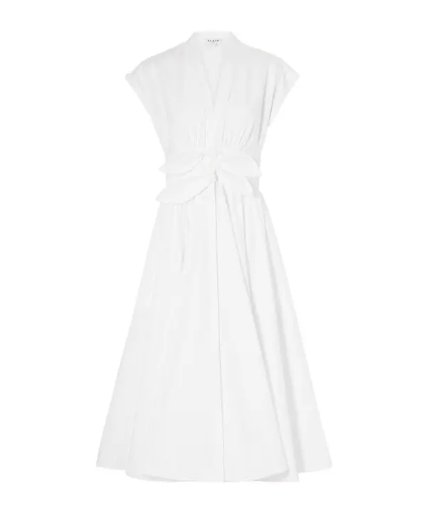 Alaïa V-neck Bow Detail Midi Dress - White