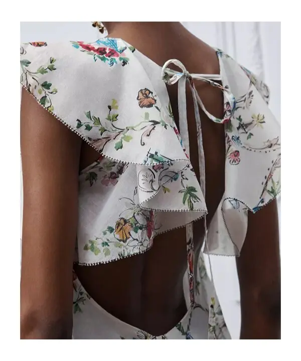 Dior Riviera Long Ruffled Floral Print Maxi Dress