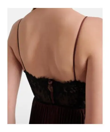 SELF-PORTRAIT Lace-trimmed Pleated Satin Maxi Dress