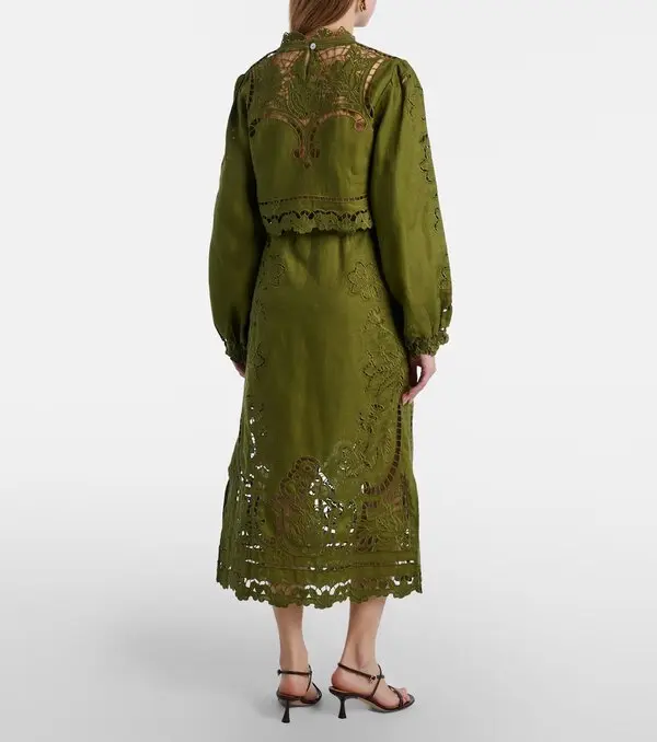 Farm Rio Openwork Midi Skirt With Floral Lace Trim