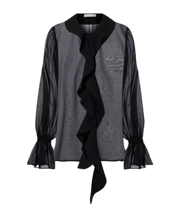 Nina Ricci Ruffled Sheer Silk Blouse