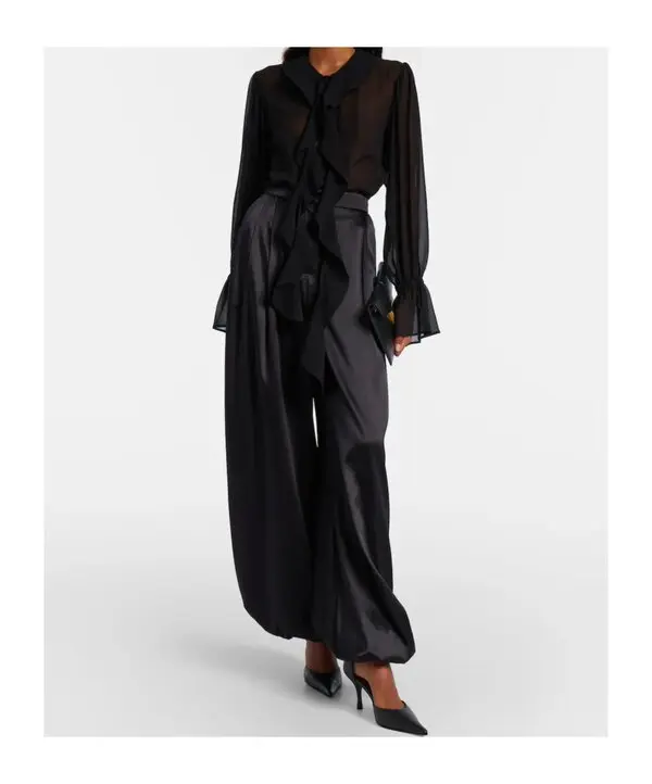 Nina Ricci Ruffled Sheer Silk Blouse