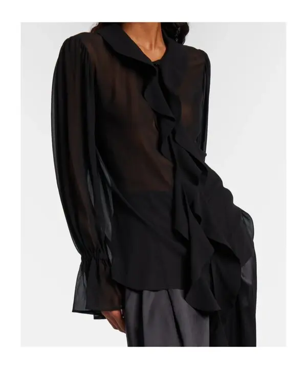 Nina Ricci Ruffled Sheer Silk Blouse