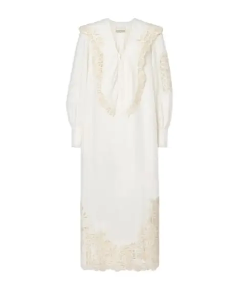ALEMAIS X Lrnce Rosemary Embroidered Linen Midi Dress - White