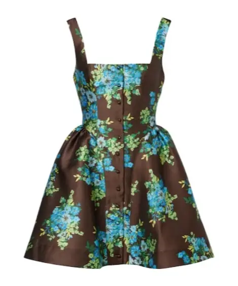 ALEMAIS Floral Peplum Satin Mini Dress