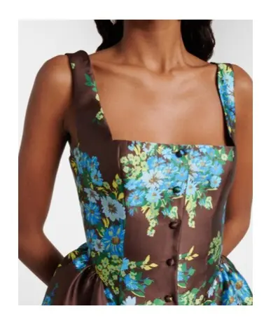 ALEMAIS Floral Peplum Satin Mini Dress