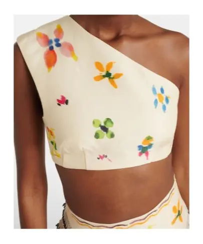 ALEMAIS Sidi Printed Linen-blend Crop Top