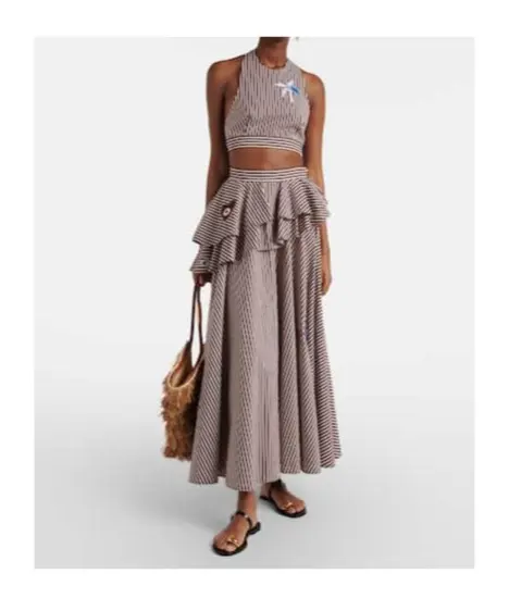 ALEMAIS Sirocco Embroidered Striped Cotton Maxi Skirt