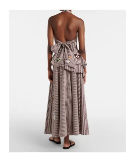 ALEMAIS Sirocco Embroidered Striped Cotton Maxi Skirt