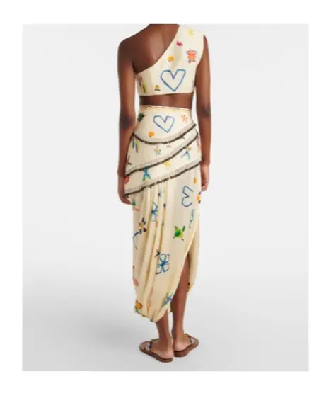 ALEMAIS Sidi Embellished Linen-blend Midi Skirt