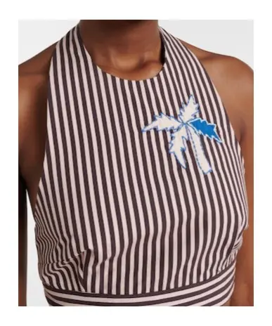 ALEMAIS Sirocco Embroidered Striped Cotton Crop Top